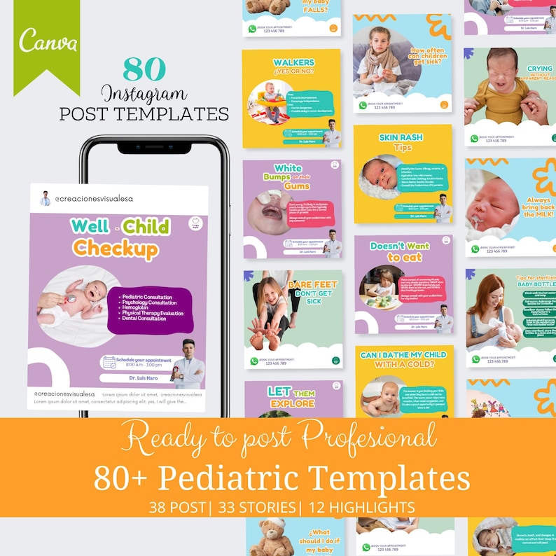 Professional Social Media Kit for Pediatricians: Canva Templates ...