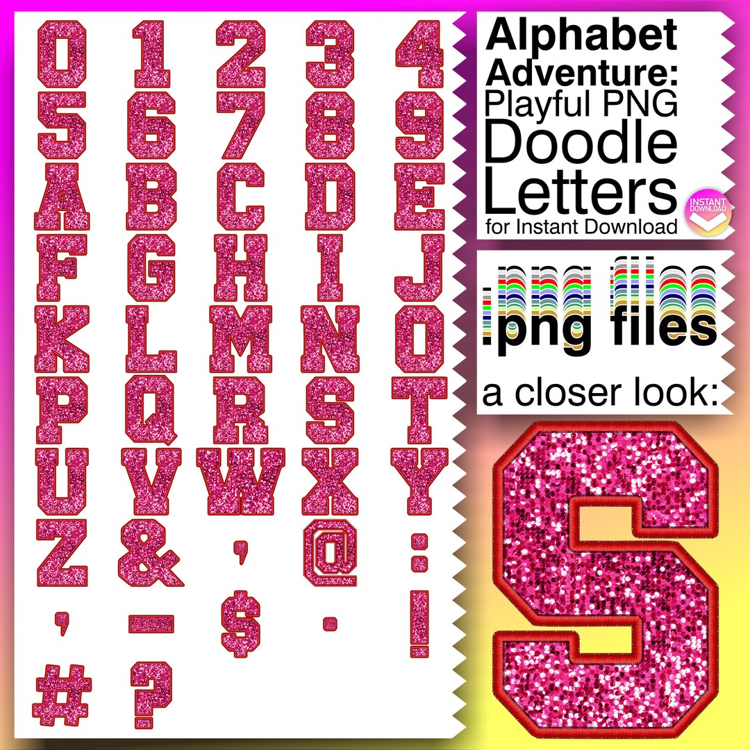 Pink Glitter Letters Embroidery Stitch Alphabet PNG Faux - Etsy