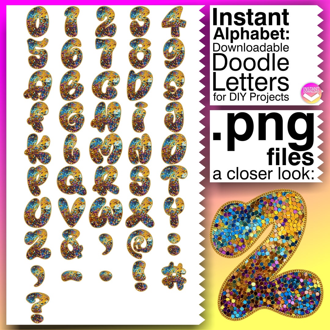 Glitter Doodle Letters Alphabet PNG Faux PNG Commercial Use - Etsy