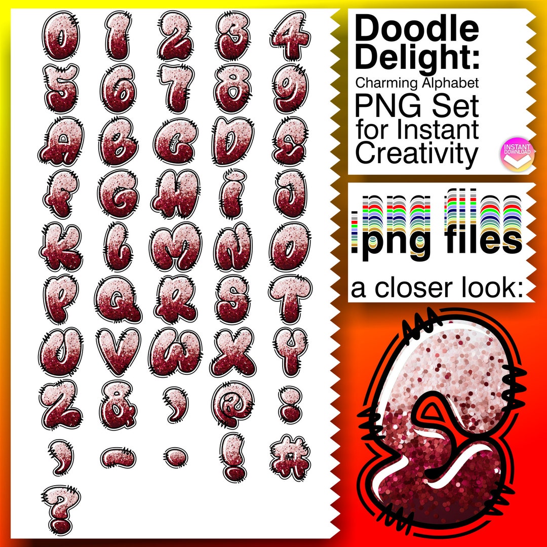 Glitter Doodle Letters Alpha Alphabet PNG, Faux Letters, Commercial Use ...