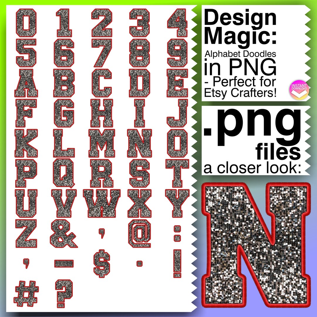 Black Glitter Letters Embroidery Stitch Alphabet PNG Faux - Etsy