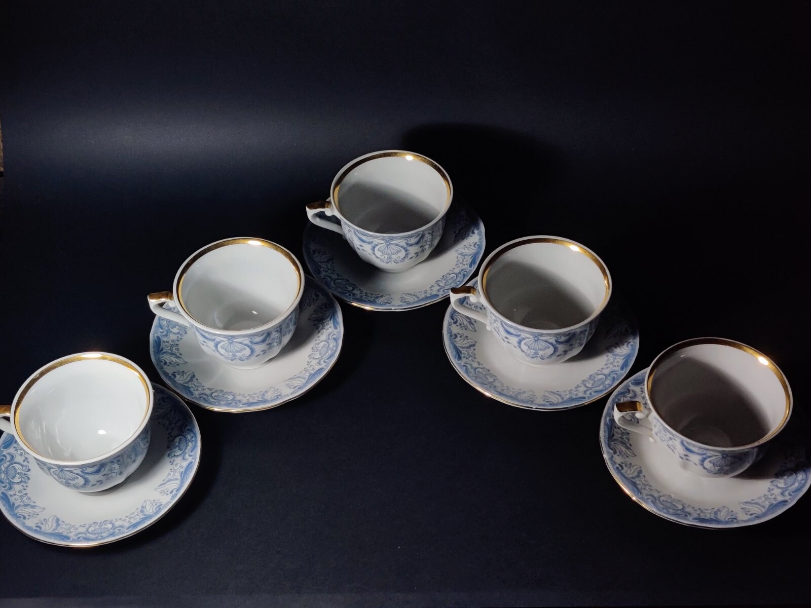 Vintage White Porcelain Tea Set With Blue Patterns, Ornate Ornaments ...