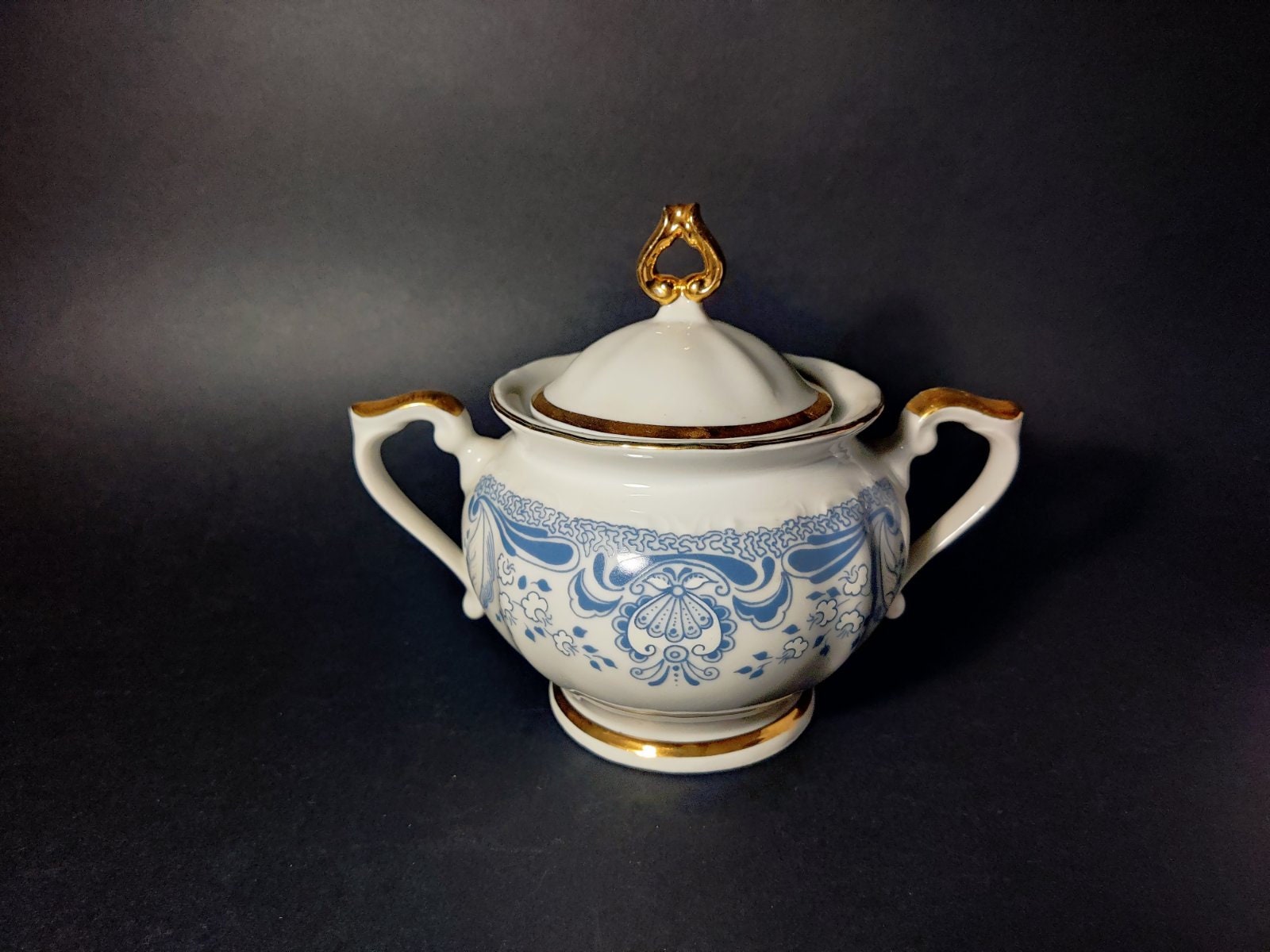 Vintage White Porcelain Tea Set With Blue Patterns, Ornate Ornaments ...