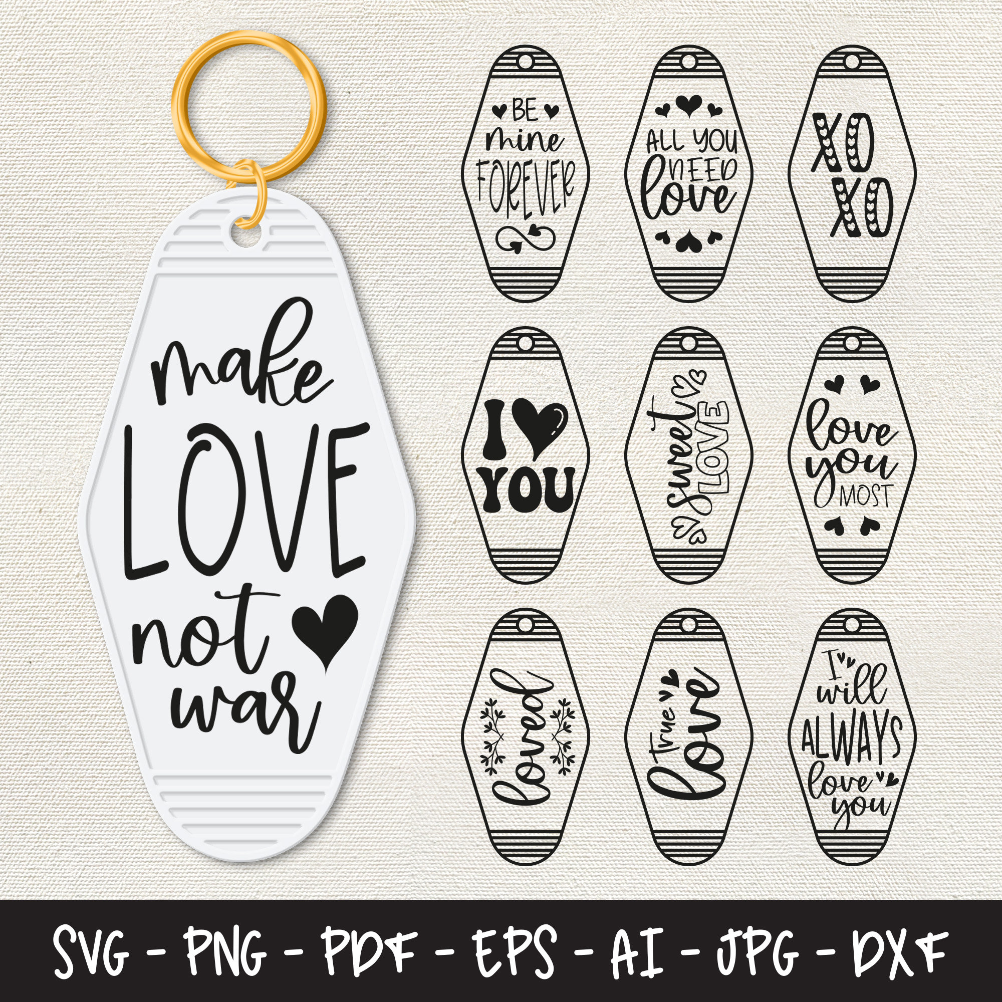 Hotel Keychain Svg Bundle, Valentines Day Keychain Svg, Love Svg, Love ...