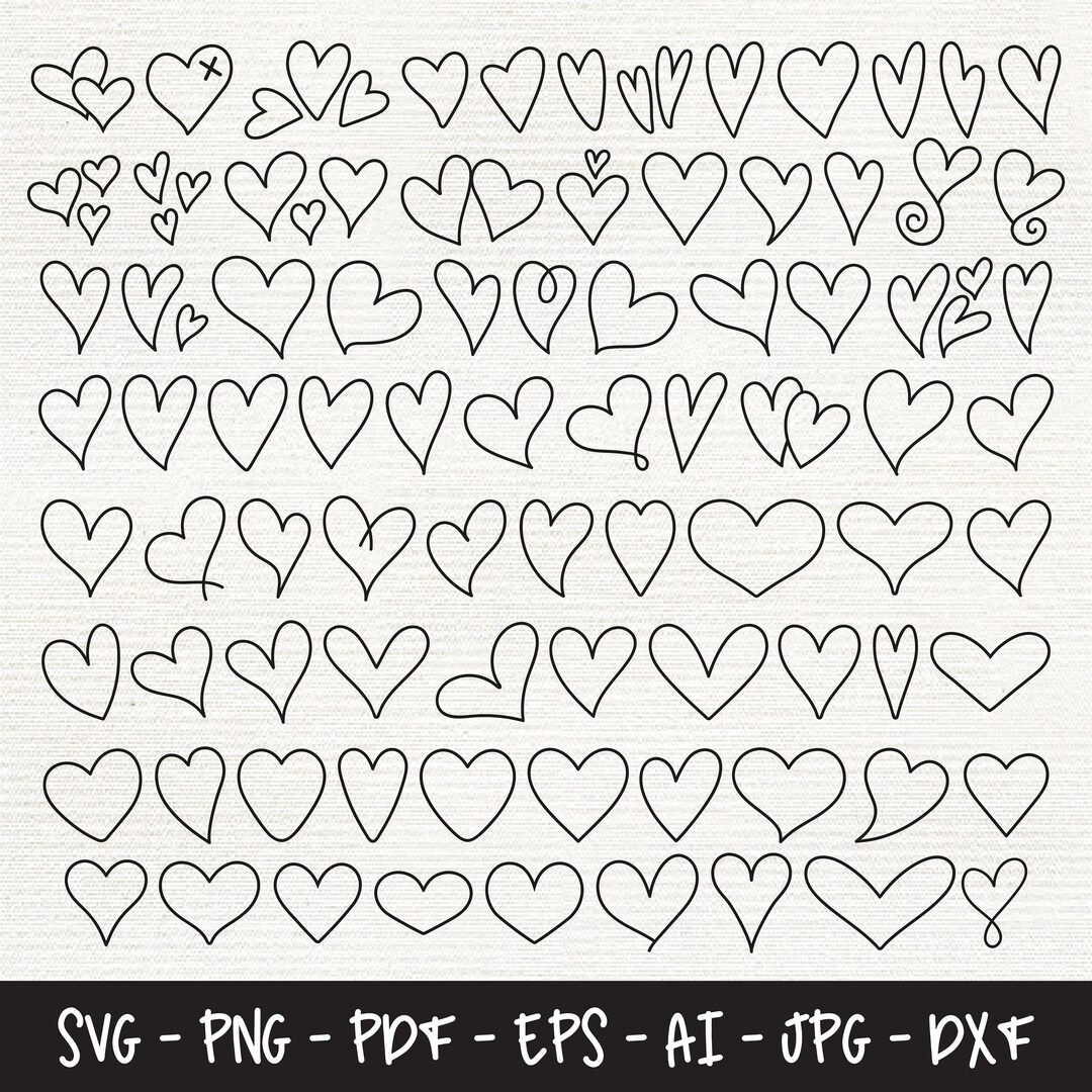 Hearts Svg Bundle Part 1, Heart Vector, Heart Clipart, Love Svg, Doodle ...