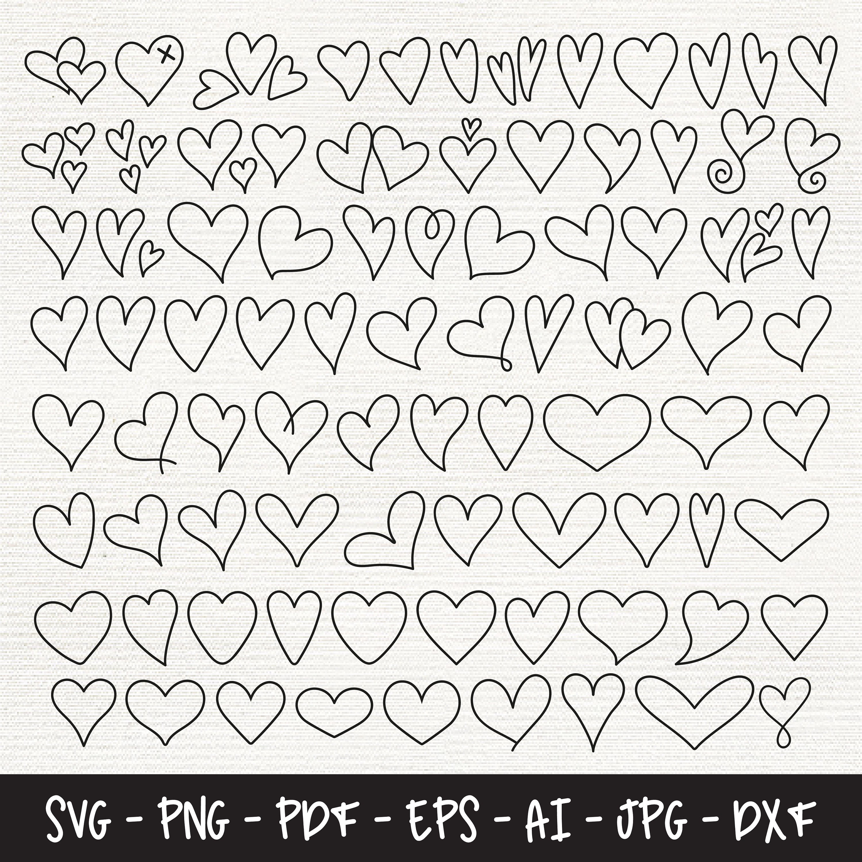 Hearts Svg Bundle Part 1, Heart Vector, Heart Clipart, Love Svg, Doodle ...