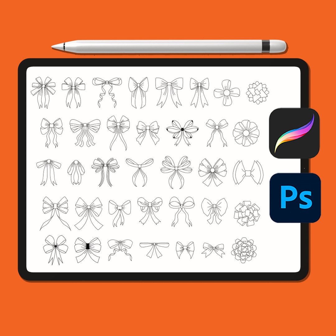Ribbon Bow Procreate Brushes: Bow Stamps for Photoshop (digital ...