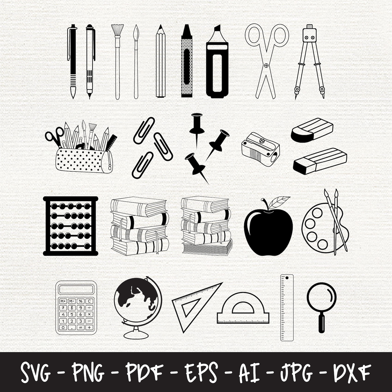 School Supplies SVG Bundle, Teacher Svg Files, Kids School Doodle, Back ...