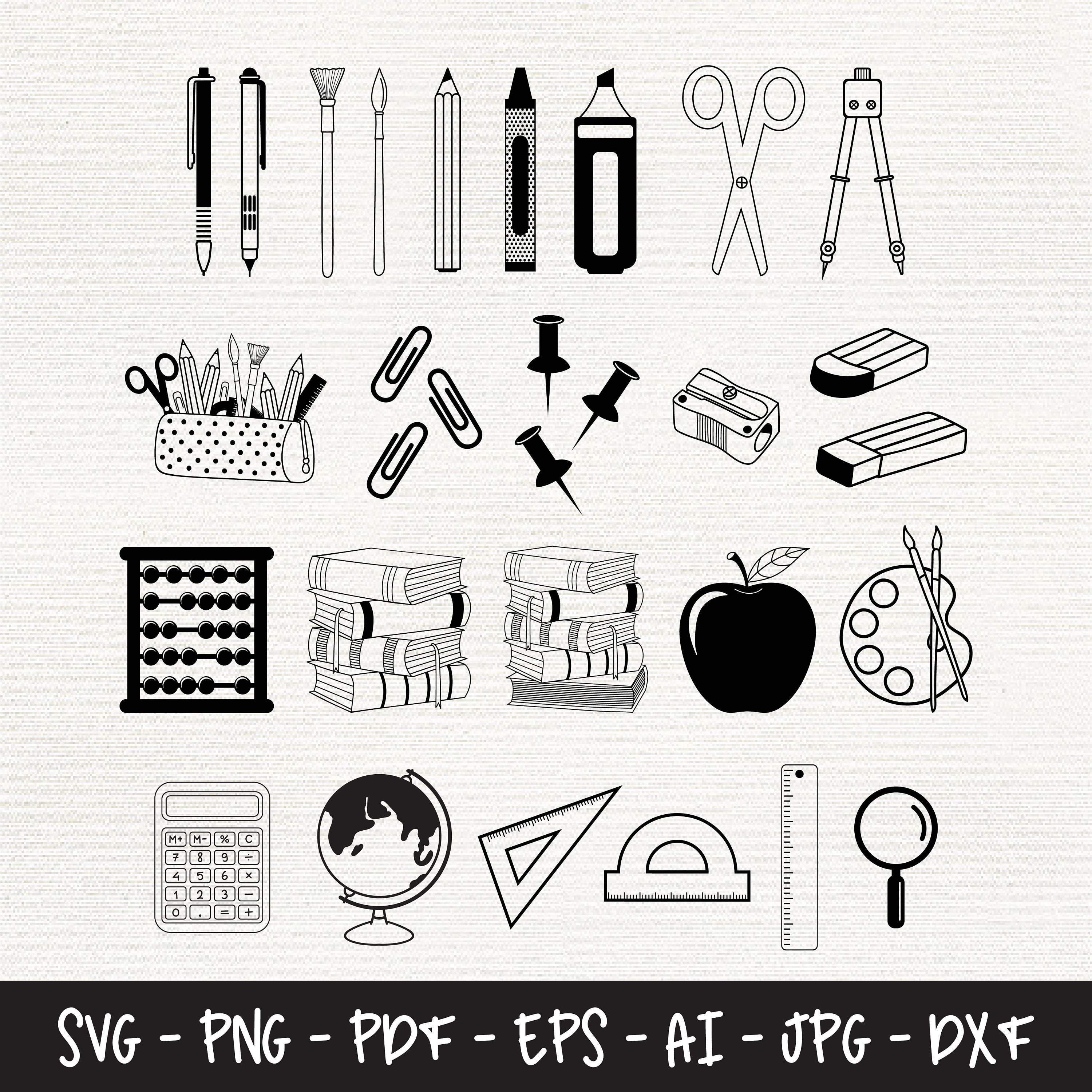School Supplies SVG Bundle, Teacher Svg Files, Kids School Doodle, Back ...