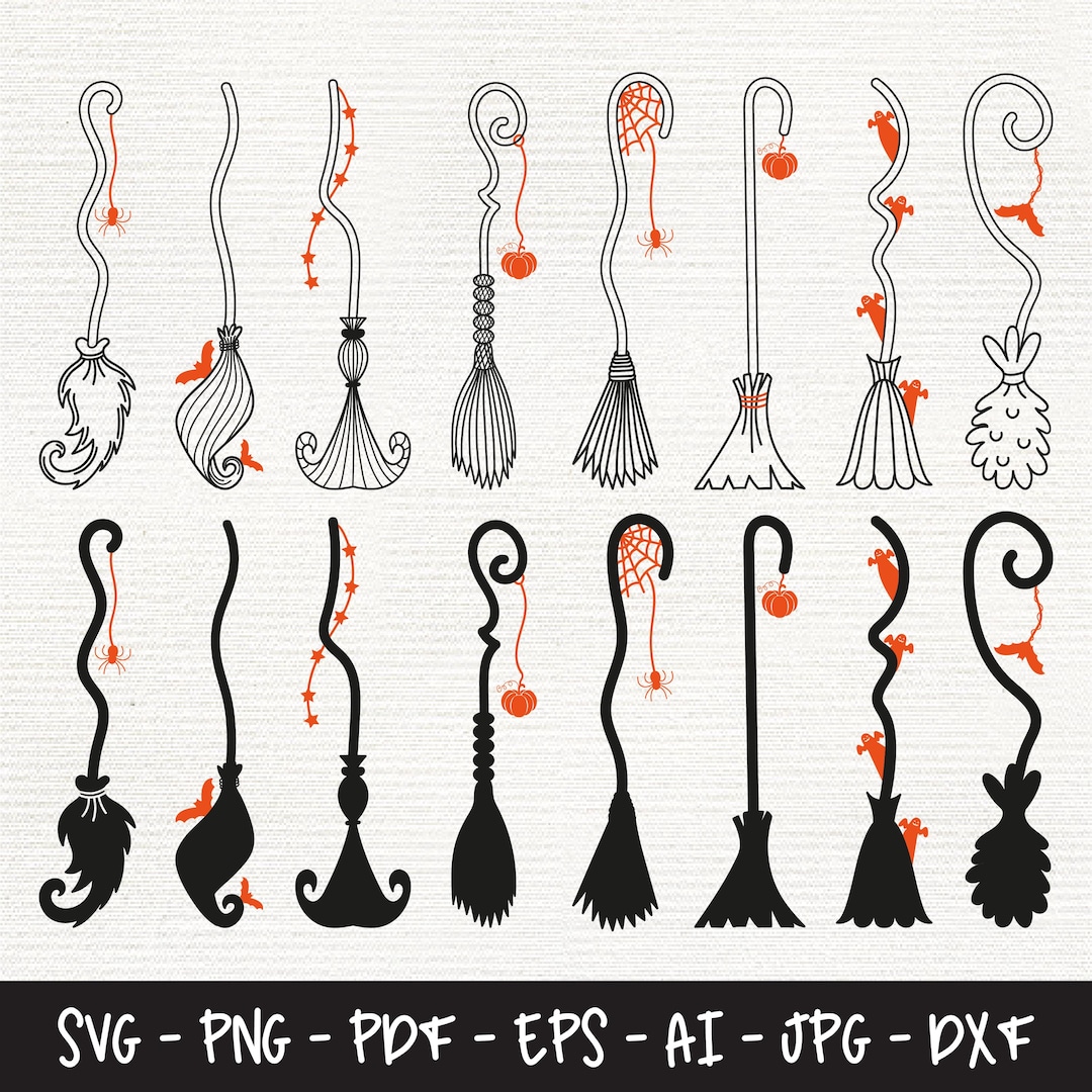 Witch Broom Clipart: Halloween Wizard PNG, SVG, DXF Files - Etsy
