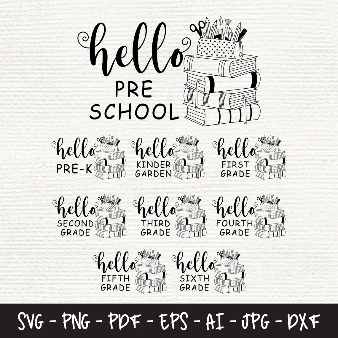 Hello Grade SVG Bundle, Pre School Svg, Pre-k Svg, Kinder Garden Svg ...