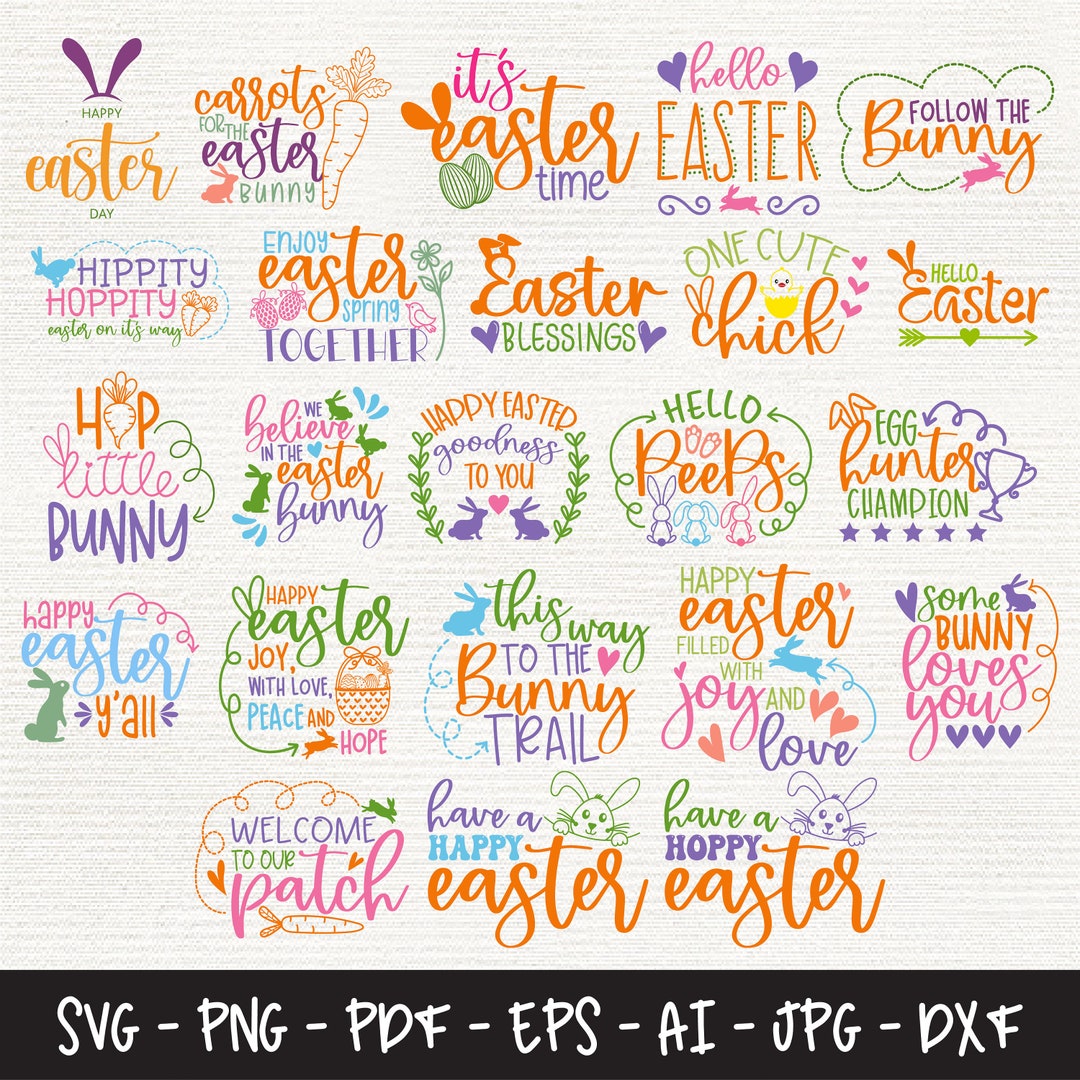 Feliz Pascua SVG Paquete Parte 2, Diseños coloridos de Pascua, Citas de ...