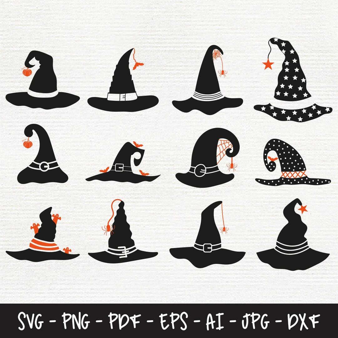 Witch Hat Bundle Svg, Halloween PNG, Wizard Hat Png, Halloween Clipart ...
