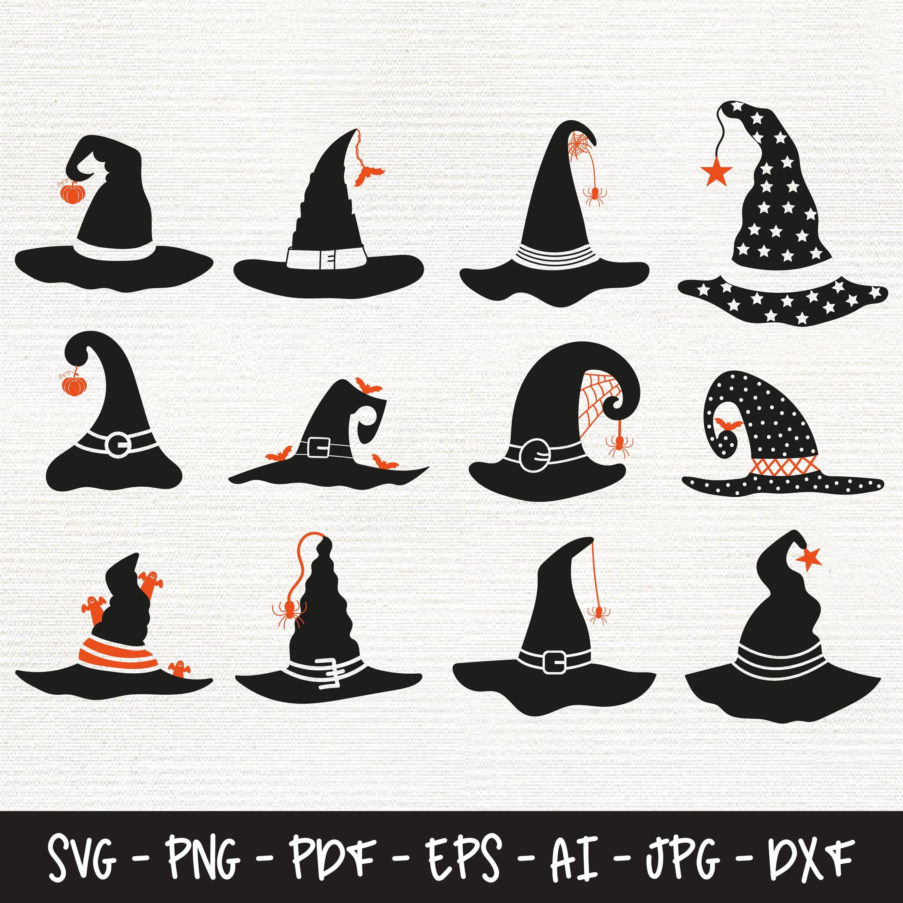 Witch Hat SVG Bundle: Halloween Clipart, Laser Cut Files (digital ...