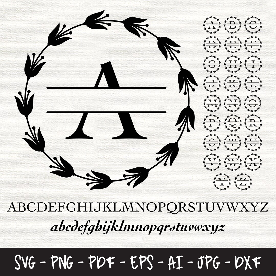 Name Wreath Svg Bundle, Wreath Bundle Svg, Split Monogram Svg, Dxf ...