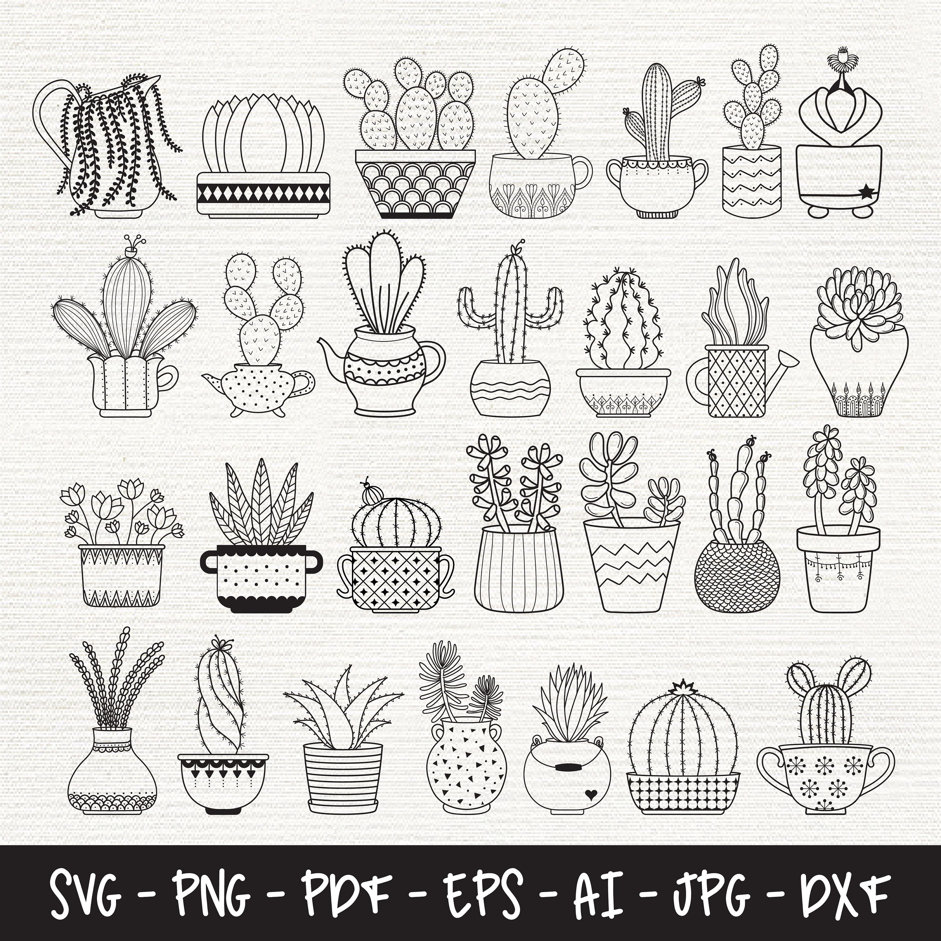 Cactus Pots Bundle Svg, Cactus Flower Svg, Succulents Svg, Cactus Svg ...