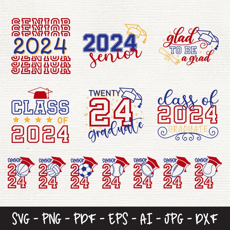 Senior 2024 SVG Bundle, Graduation SVG, Class of 2024 Svg, High School ...