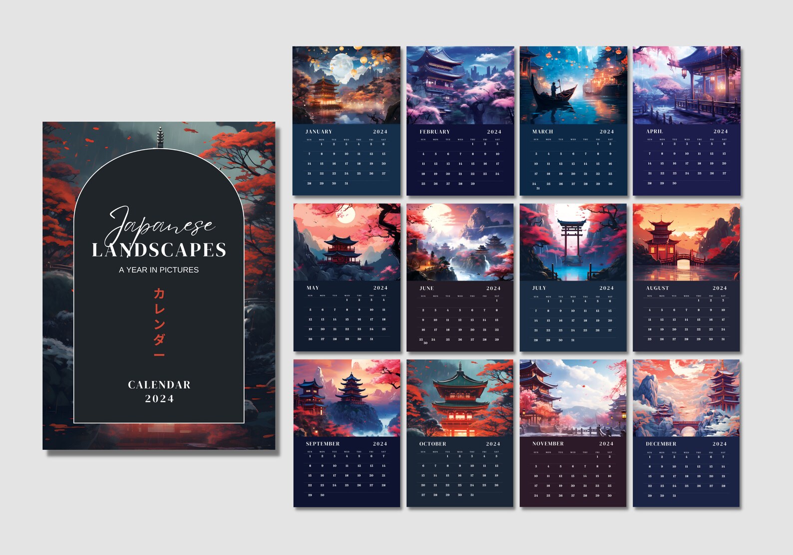 Japanese Fantasy Landscapes Calendar 2024 Printable PDF Monthly ...