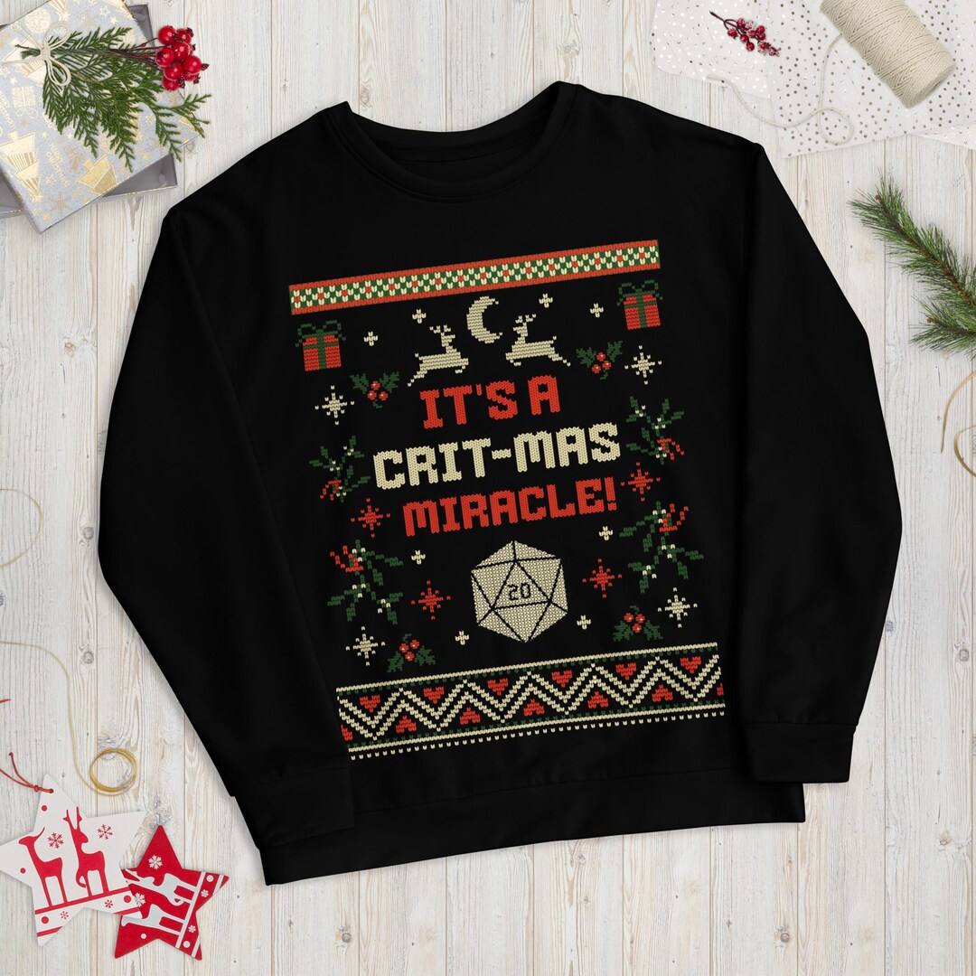 Dnd Ugly Christmas Sweater – Crit-mas Sweatshirt | Recycled Unisex ...
