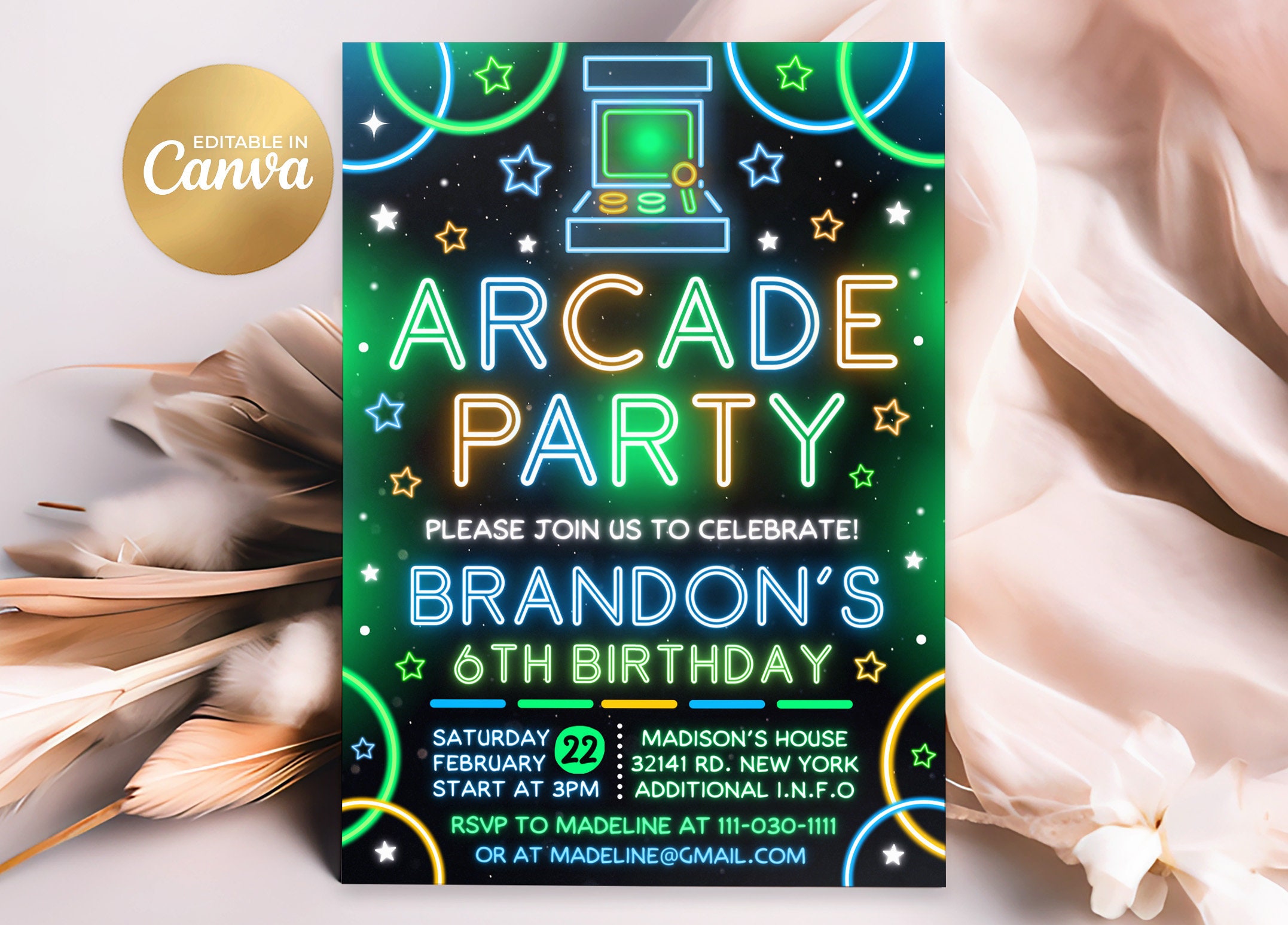 Arcade Party Birthday Invitation, Arcade Party Invitation, Editable ...