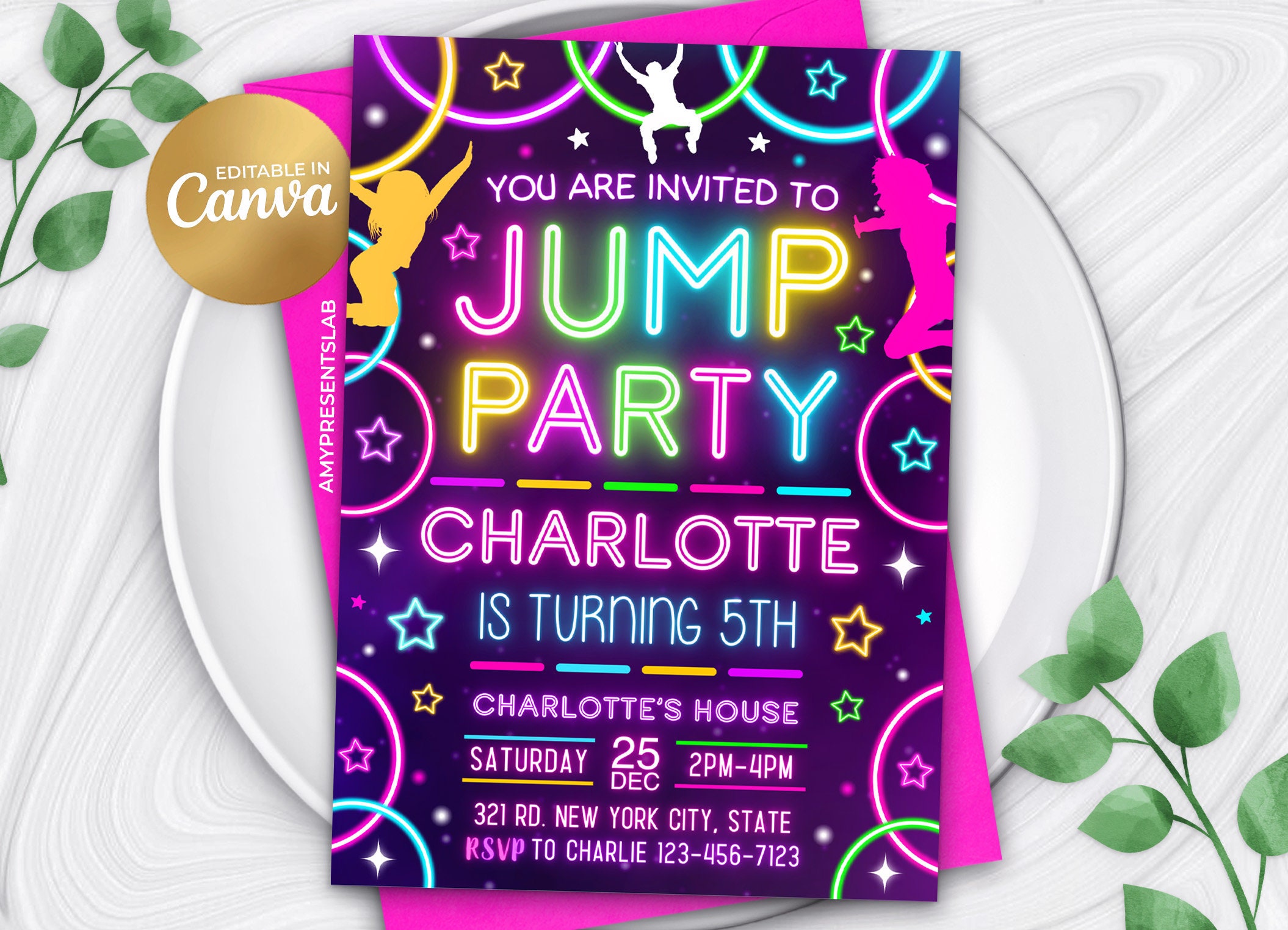 Jump Birthday Invitation, Jump Invitation, Editable Kids Trampoline ...