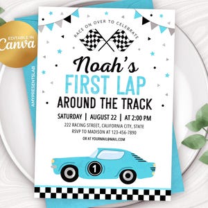 Race Car First Birthday Invitation, First Lap Around the Track ...