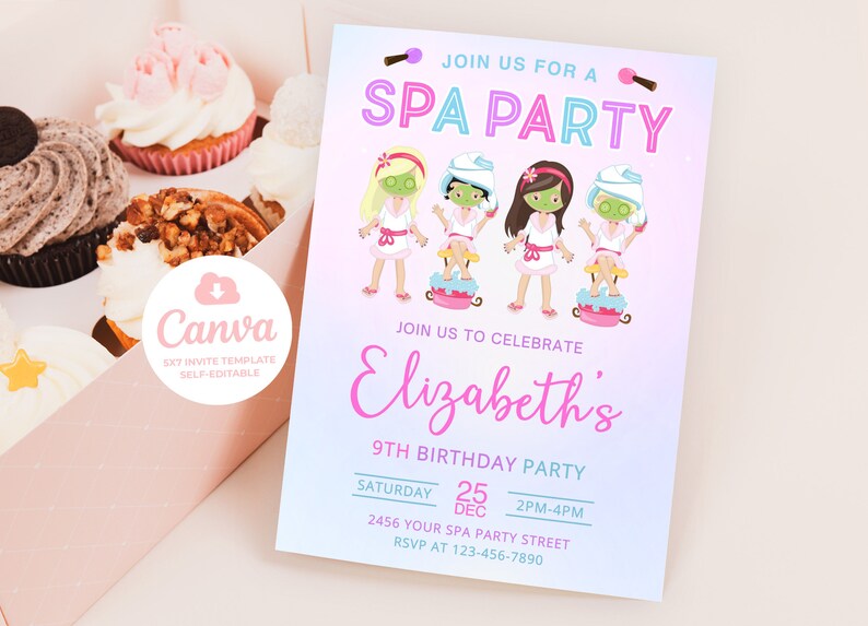 Spa Party Birthday Invitation, Spa Party Invitation, Girl Spa Birthday ...