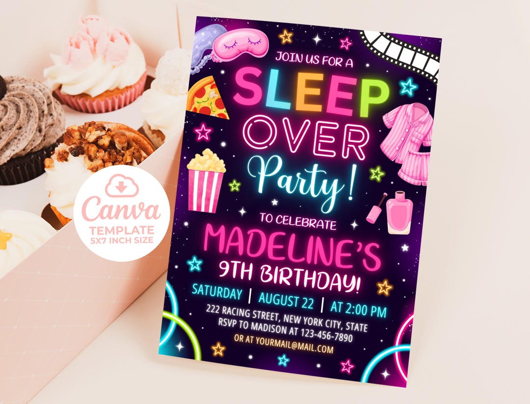 Sleepover Birthday Invitation, Sleepover Invitation, Slumber Party ...