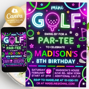 Mini Golf Birthday Invitation, Golf Party Invites, Editable Kids ...