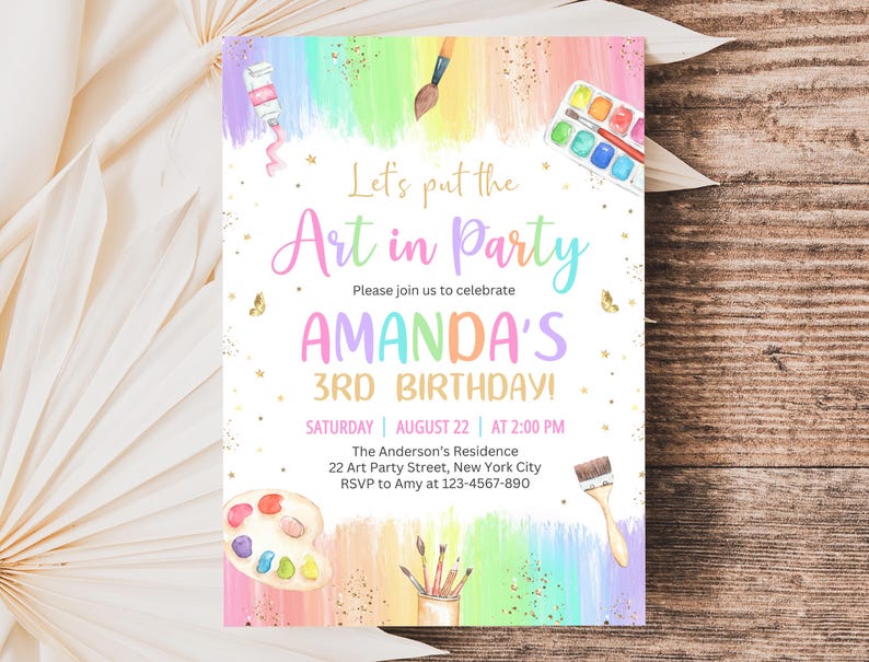 Editable Art Birthday Invitation, Painting Party Invite, Girl Art Party ...