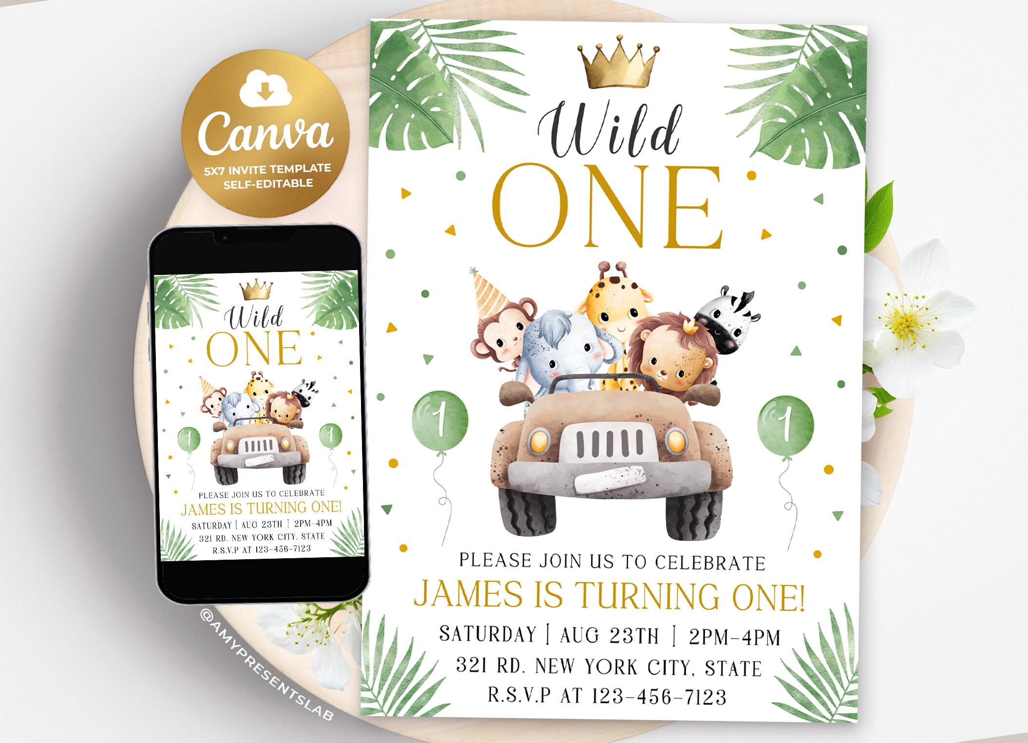 Wild One Boy Birthday Invitation, Wild One Invitation, Safari Animals ...