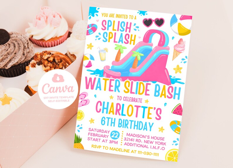 Water Slide Birthday Splash Party Invitation, Water Slide Invitation ...