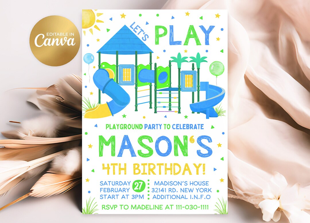 Playground Birthday Invitation, Playground Invitation, Jungle Gym Party ...