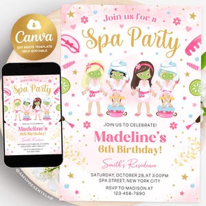 Spa Party Birthday Invitation, Spa Party Invitation, Girl Spa Birthday ...