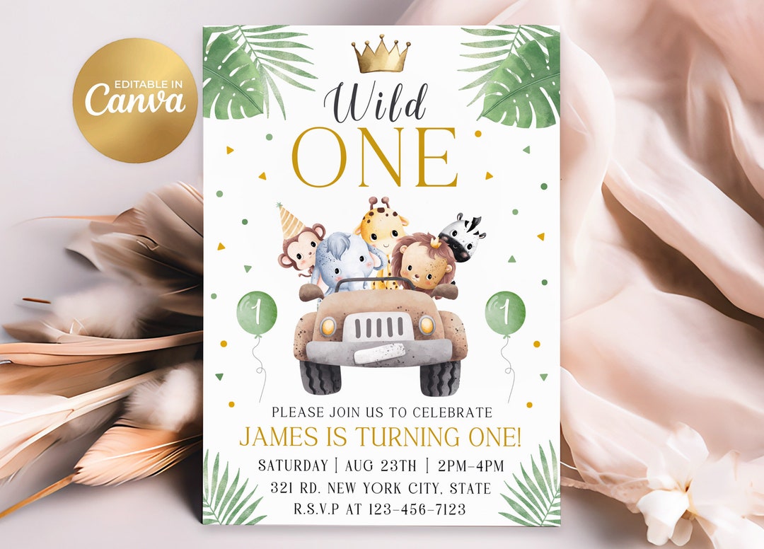 Wild One Boy Birthday Invitation, Wild One Invitation, Safari Animals ...