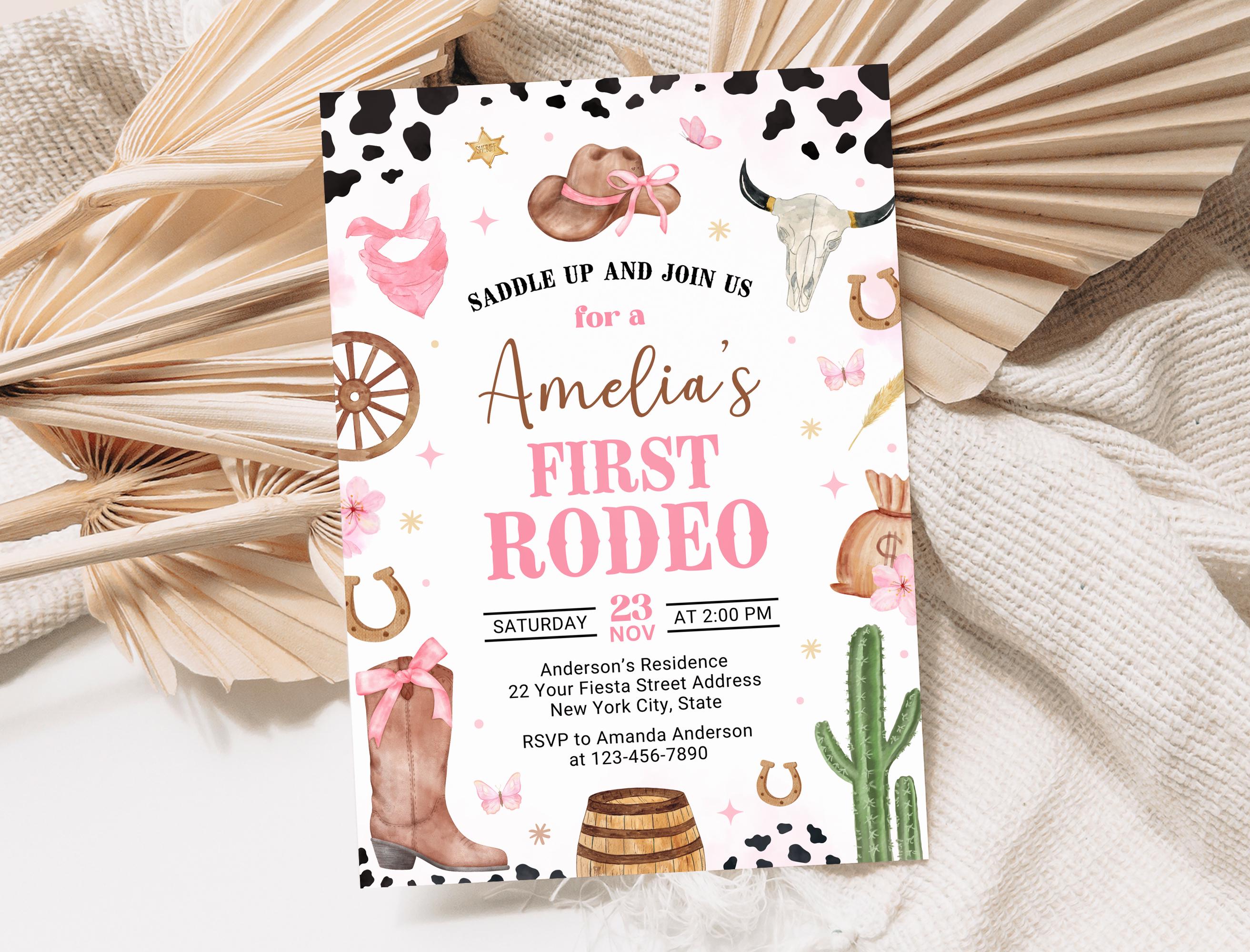 First Rodeo Birthday Invitation, Editable My 1st Rodeo Girl Cowgirl ...