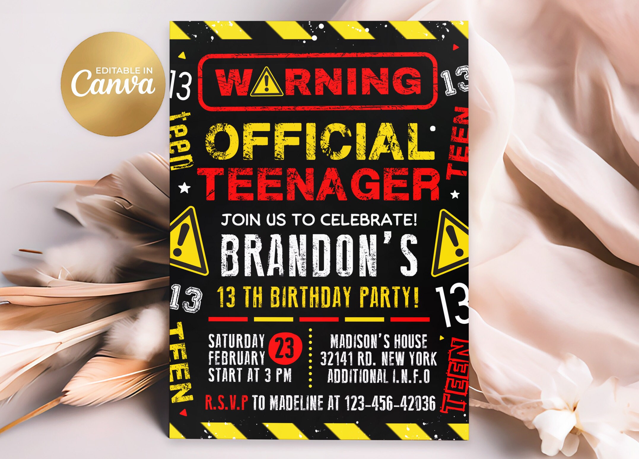 Warning Official Teenager 13th Birthday Invitation, Teenager 13th ...