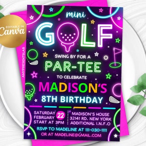 Mini Golf Birthday Invitation, Golf Party Invites, Editable Kids ...