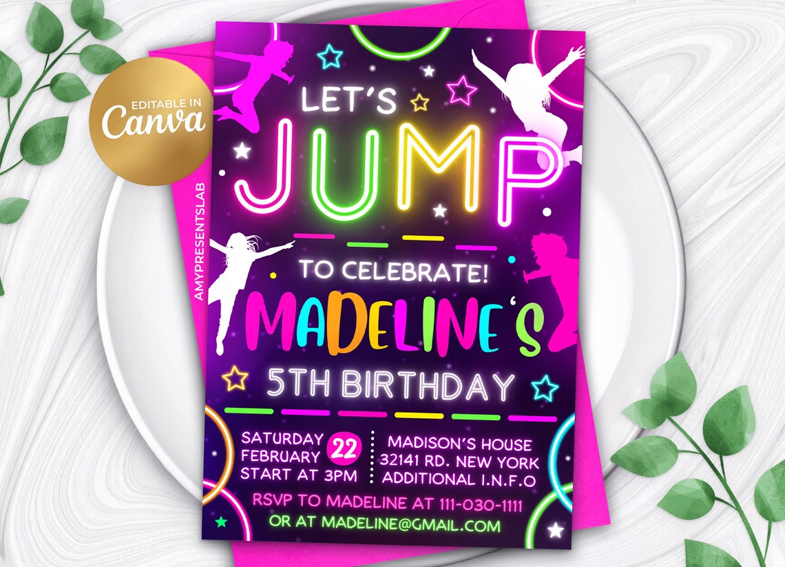 Jump Birthday Invitation, Jump Invitation, Editable Kids Trampoline ...