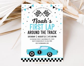 Race Car First Birthday Invitation, First Lap Around the Track ...