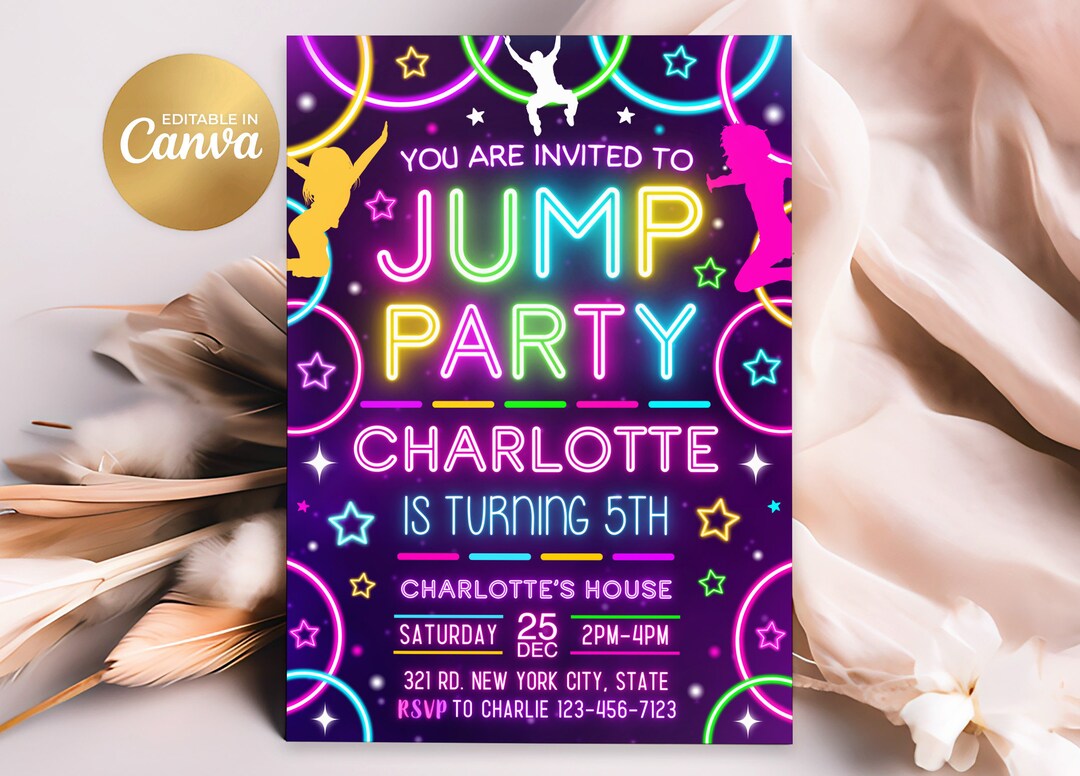 Jump Birthday Invitation, Jump Invitation, Editable Kids Trampoline ...