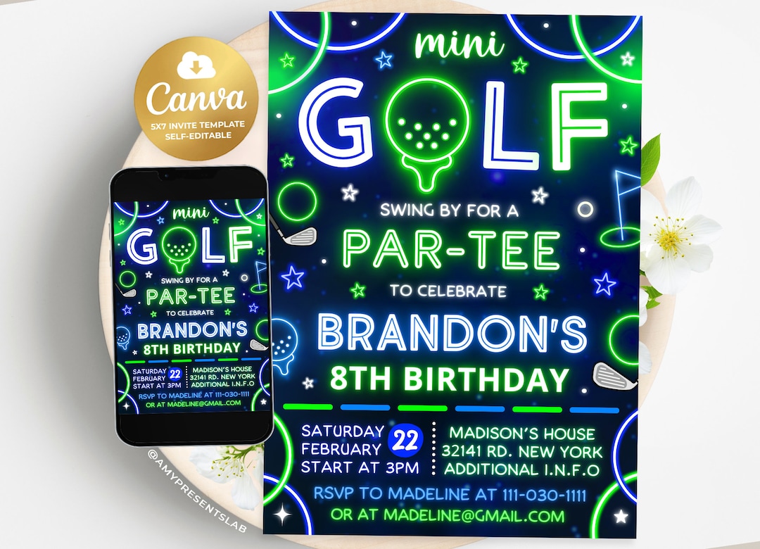 Mini Golf Birthday Invitation, Golf Party Invites, Editable Kids ...