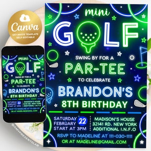 Mini Golf Birthday Invitation, Golf Party Invites, Editable Kids ...