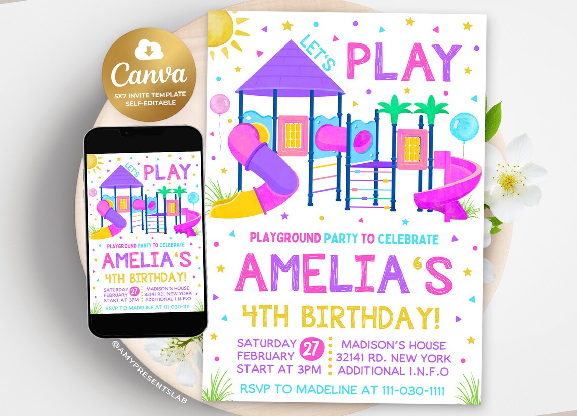 Playground Birthday Invitation, Playground Invitation, Jungle Gym Party ...