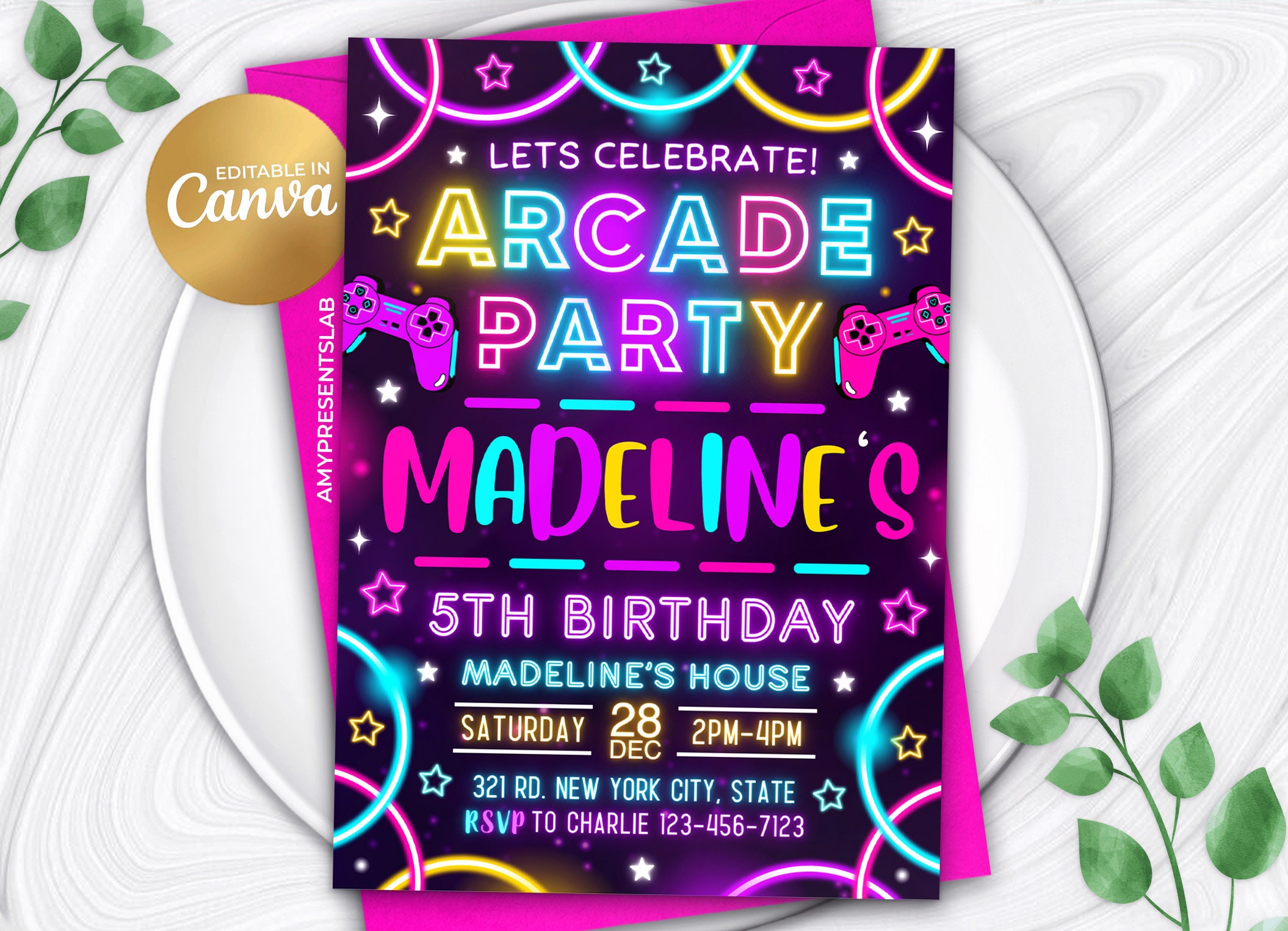 Arcade Party Birthday Invitation, Arcade Party Invitation, Editable ...