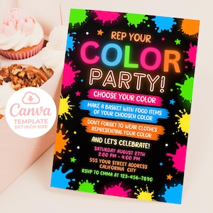 Color Party Invitation, Rep Your Color Party Invite, Coloring ...