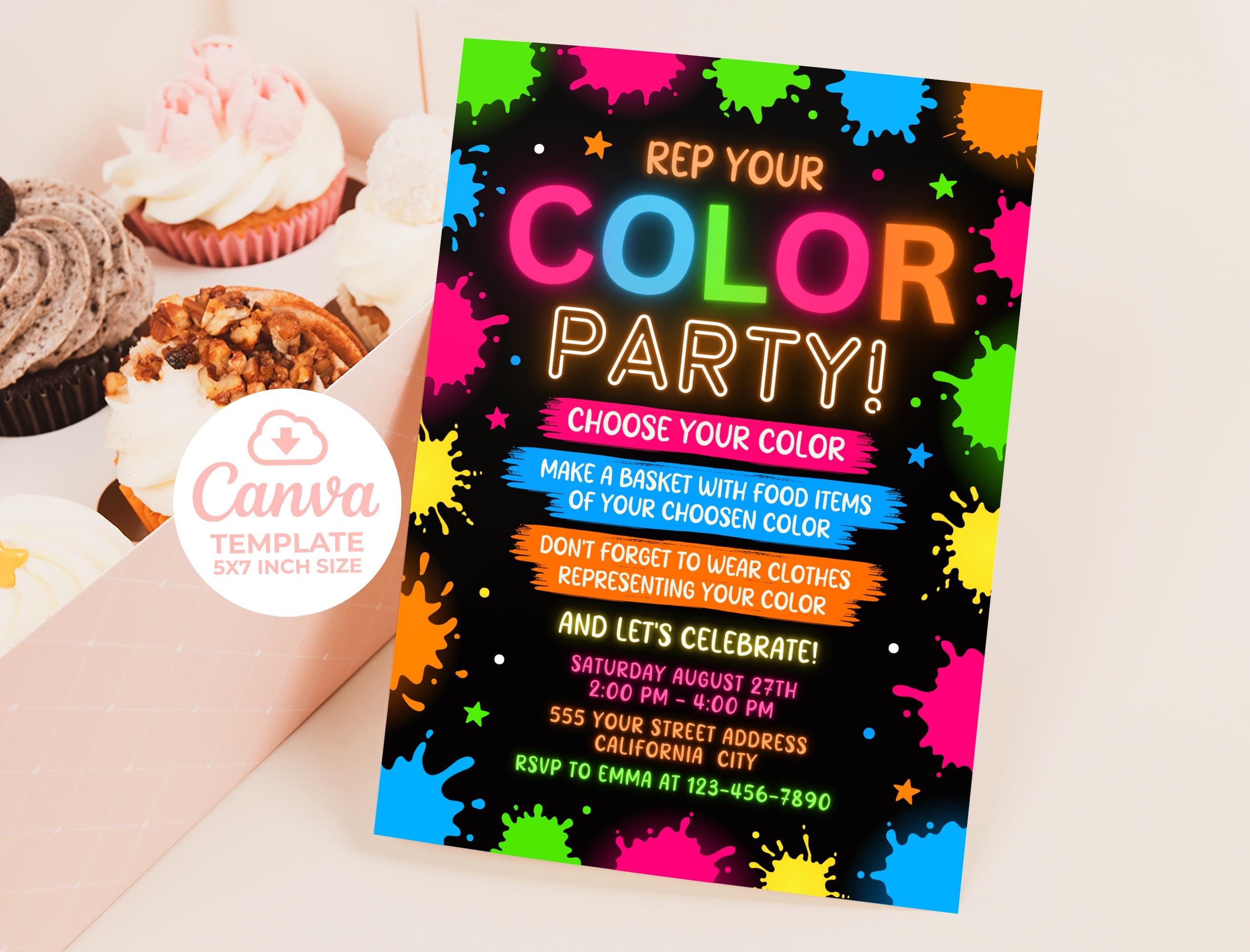 Color Party Invitation, Rep Your Color Party Invite, Coloring ...