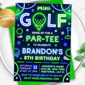 Mini Golf Birthday Invitation, Golf Party Invites, Editable Kids ...