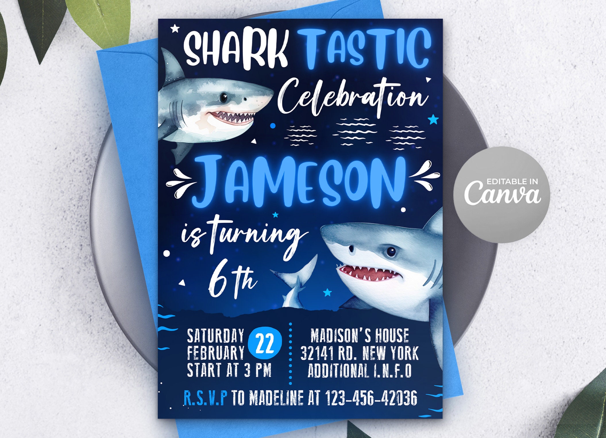Shark Birthday Invitation, Shark Invitation, Kids Birthday Party ...