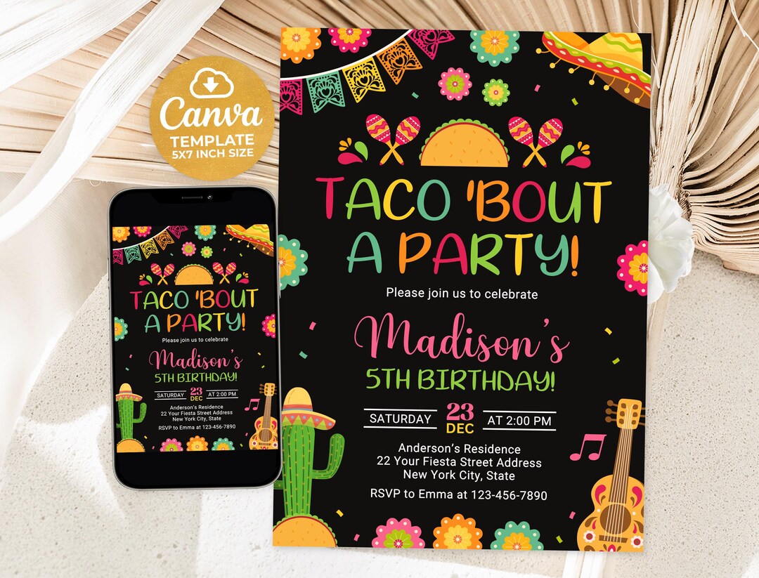 Taco 'bout A Party Invitation, Fiesta Invitation, Editable Mexican ...